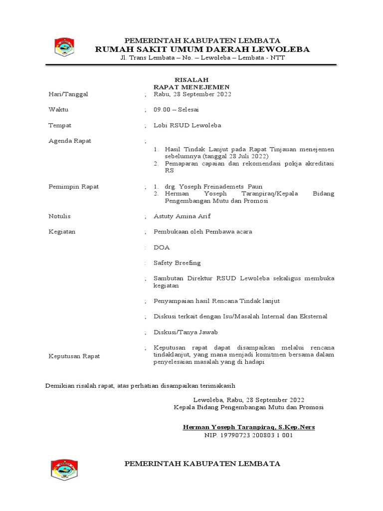 Risalah Rapat Igd | PDF