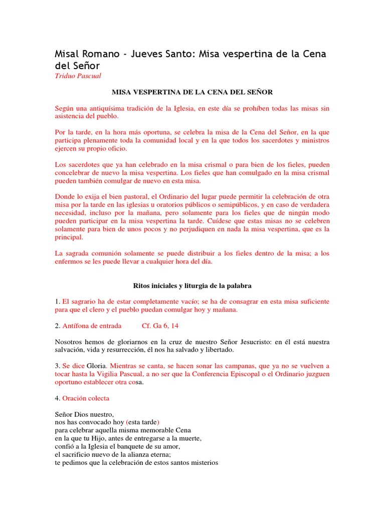 Misal Romano Jueves Santo Misa Vespertina de La Cena Del Señor | PDF ...