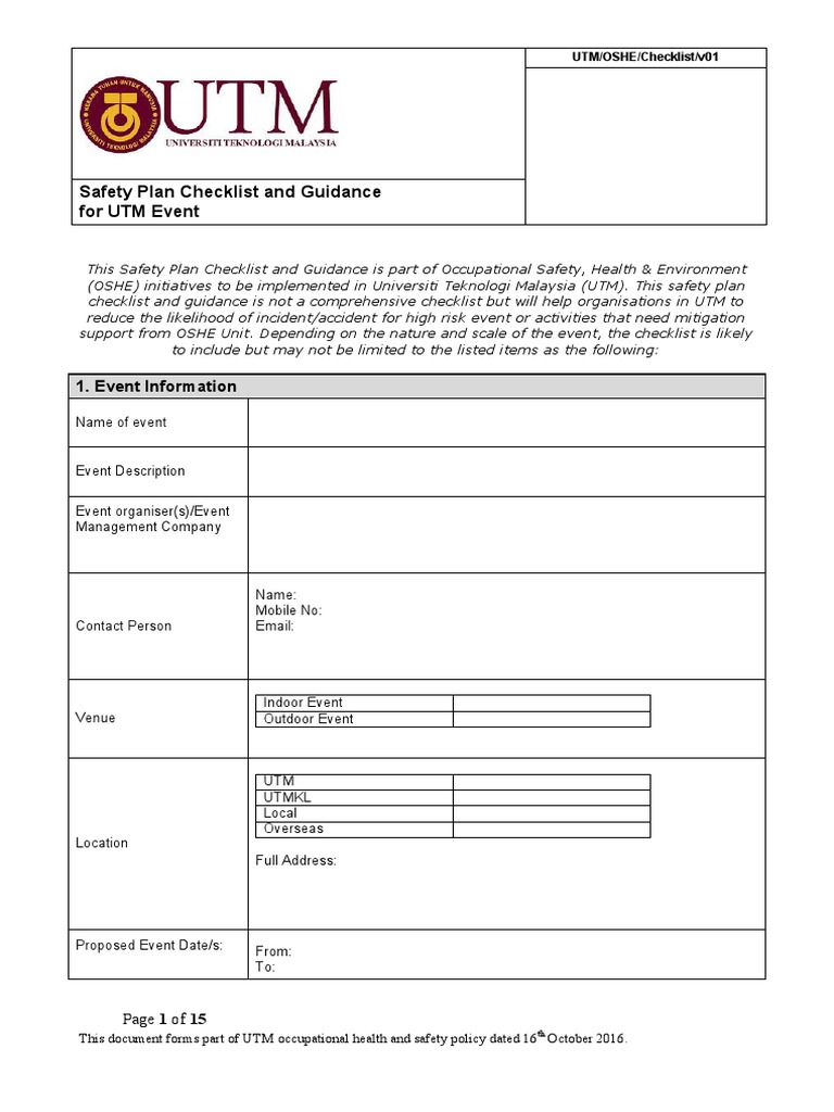 Safety Checklist Example | Download Free PDF | Occupational Safety And ...