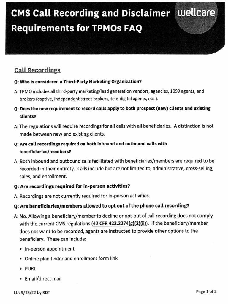 Wellcare - Call Recordings FAQ | PDF