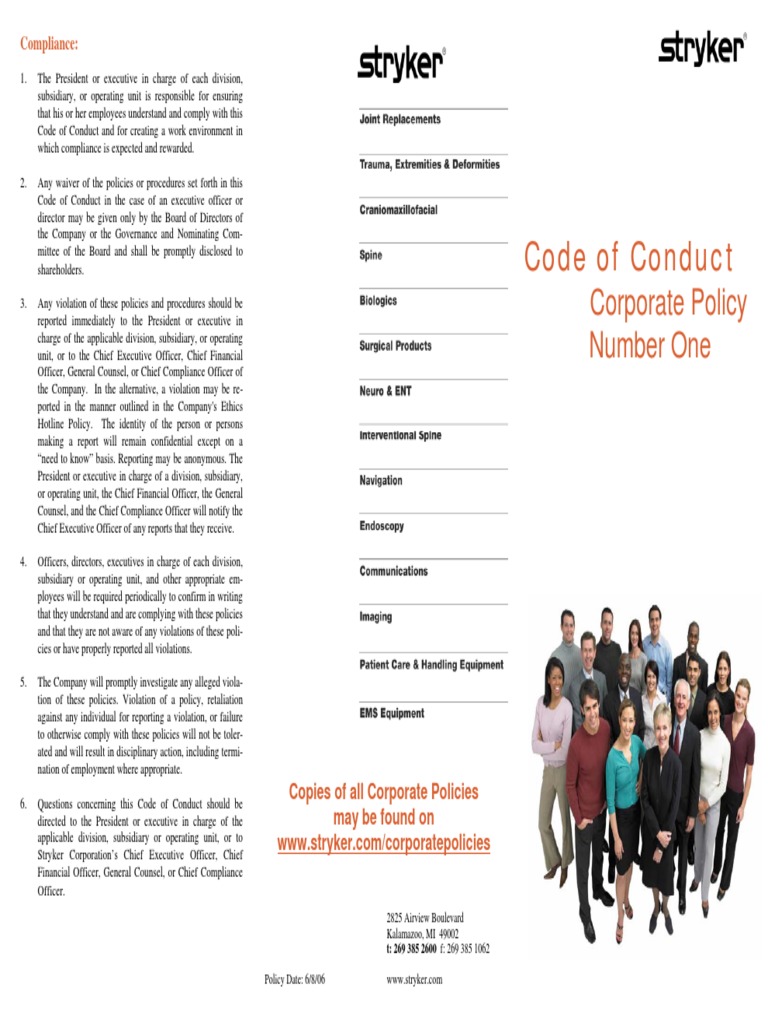 Stryker Code of Conduct | PDF | Employment | Conflict Of Interest