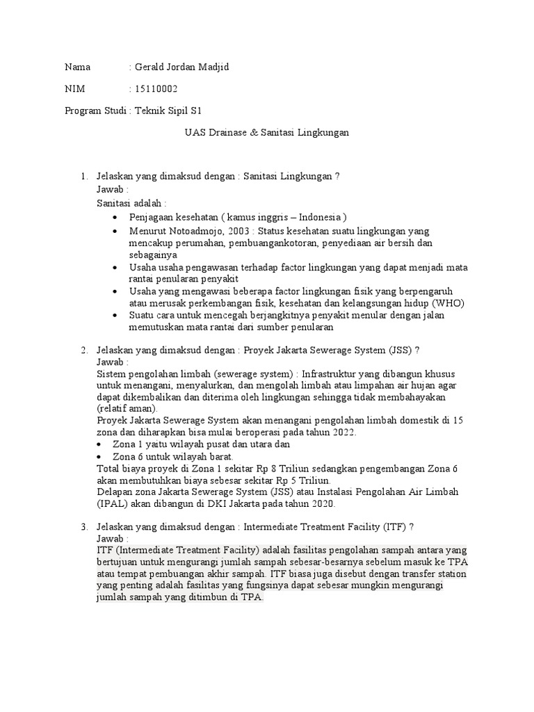 Gerald Jordan Madjid UAS Drainase & Sanitasi Lingkungan | PDF