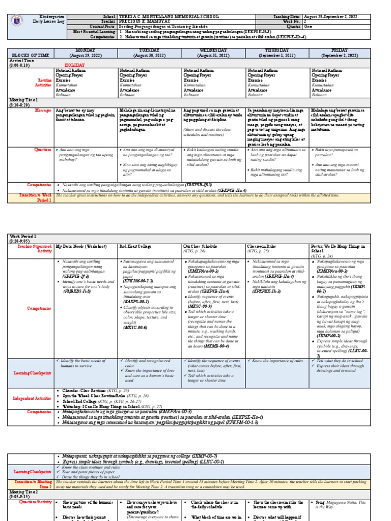 Kindergarten DLL MELC Q1 Week 2 Asf | PDF