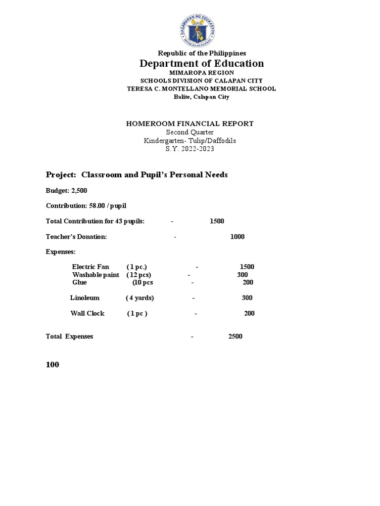 Homeroom Financial Report Q2 2022-2023 | PDF