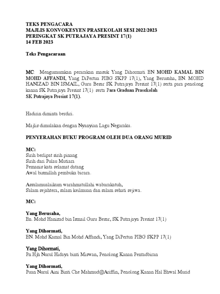 Majlis Graduasi Prasekolah SKPP 17(1) | PDF | Seni