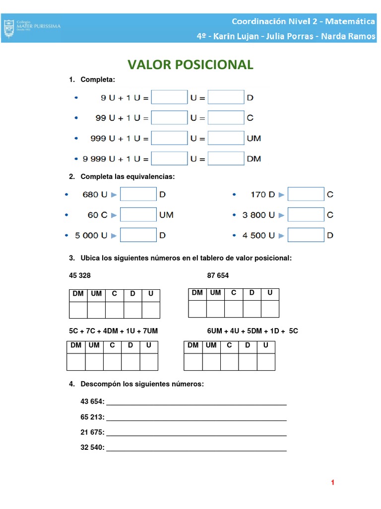 Ficha Valor Posicional | PDF