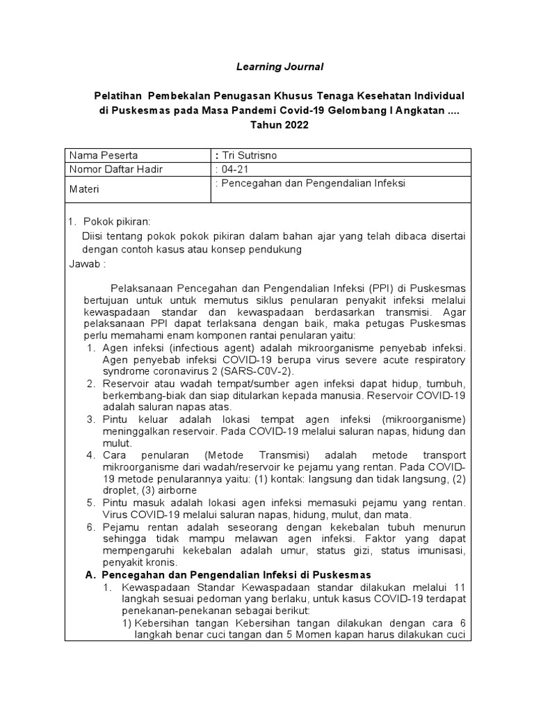 Learning Journal Pencegahan Dan Pengendalian Infeksi OLEH TRISNO PASEK ...
