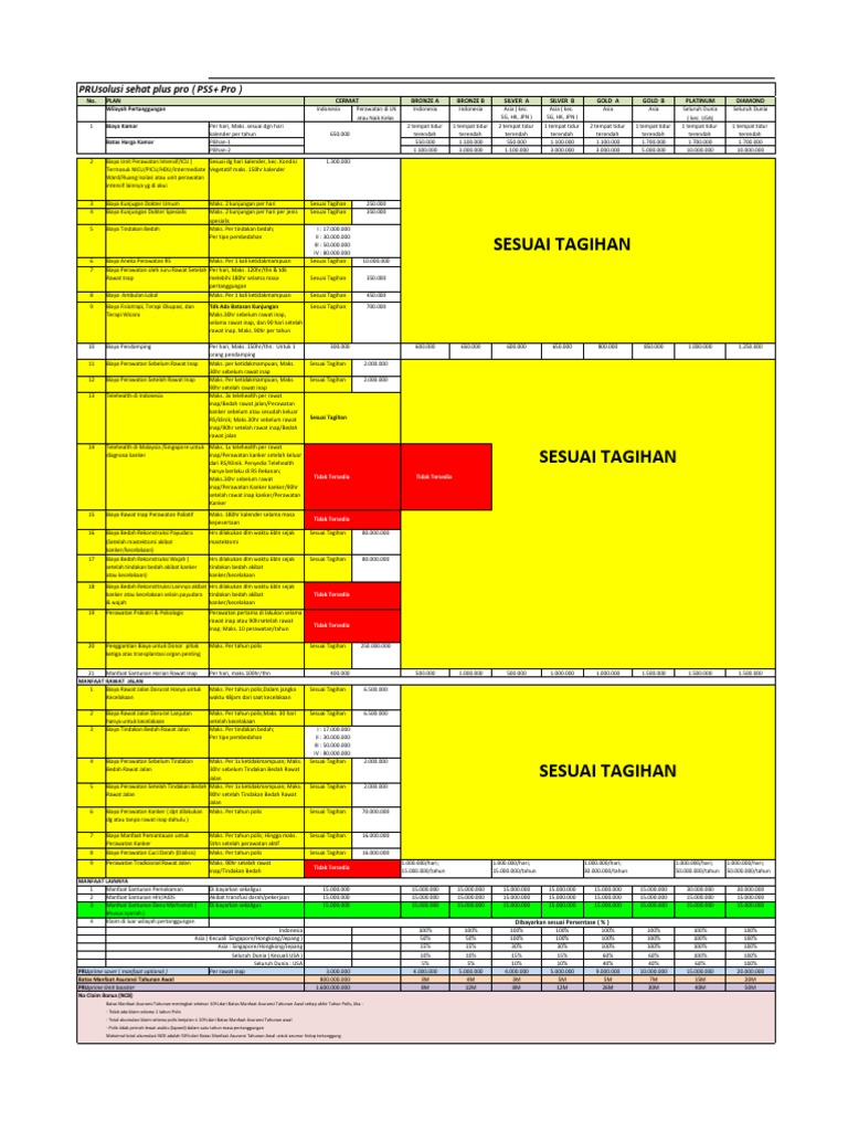 Tabel PSS Plus Pro & PPH Plus Pro Kartu Kesehatan Sesuai Tagihan | PDF