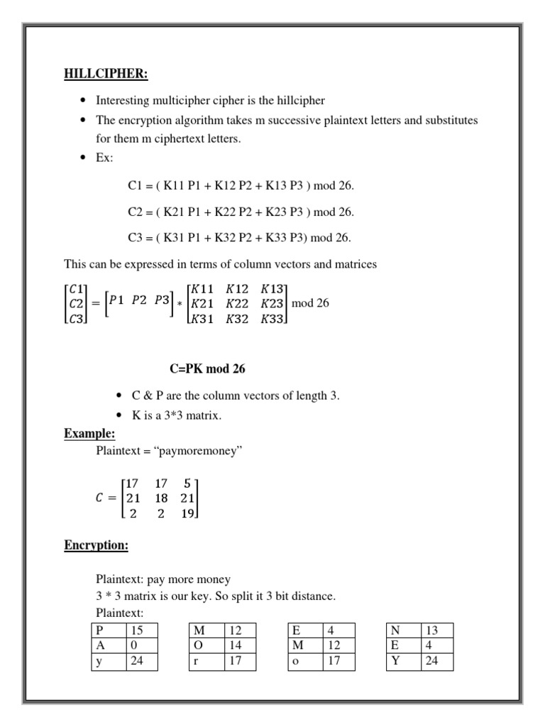 Hillcipher 04032023 071327pm | PDF | Matrix (Mathematics) | Encryption