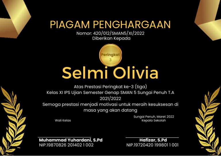 Piagam Penghargaan Juara Lomba sekolah | PDF