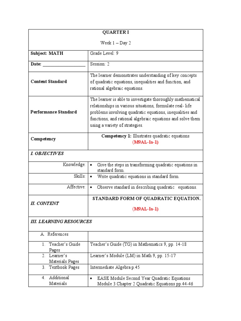 Math 9 Week 1 Day 2 | Download Free PDF | Mathematics | Learning