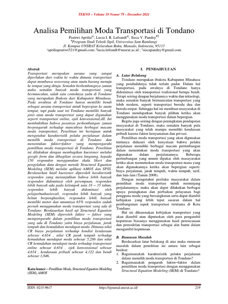 Pemilihan Moda Transportasi Tondano | PDF