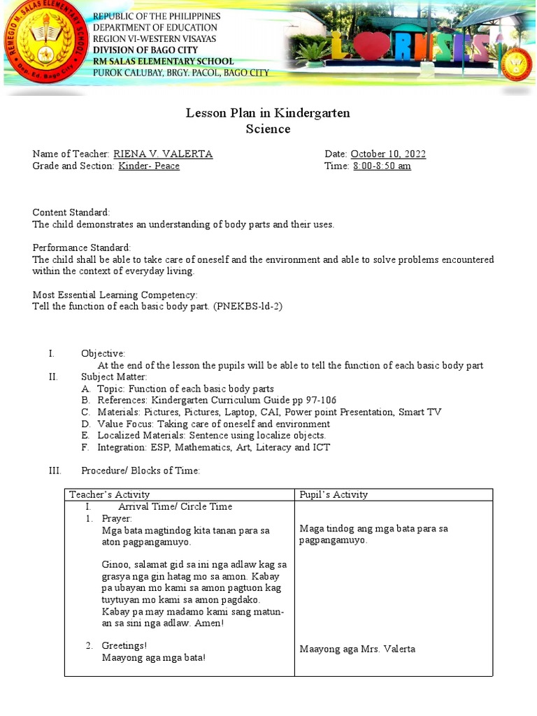 Lesson Plan in SCIENCE Kindergarten | PDF