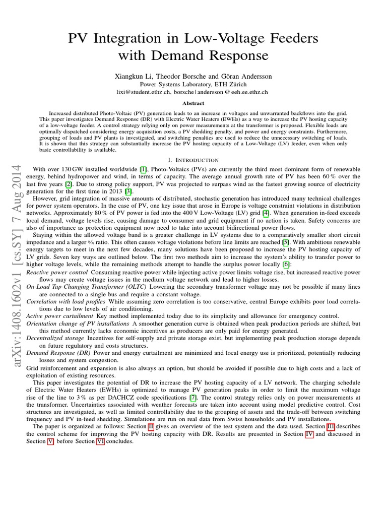 PV Integration in Low-Voltage Feeders With Demand Response: Xiangkun Li, Theodor Borsche and ...