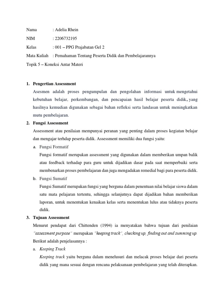 Pengertian Assessment: Fungsi Formatif | PDF