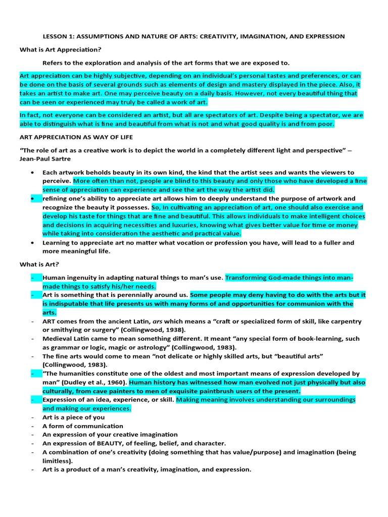 ASSUMPTIONS AND NATURE OF ARTS Hardcopy For Me | PDF | Experience | The ...