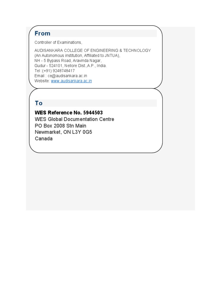 WES Mailing Address for Transcripts | PDF