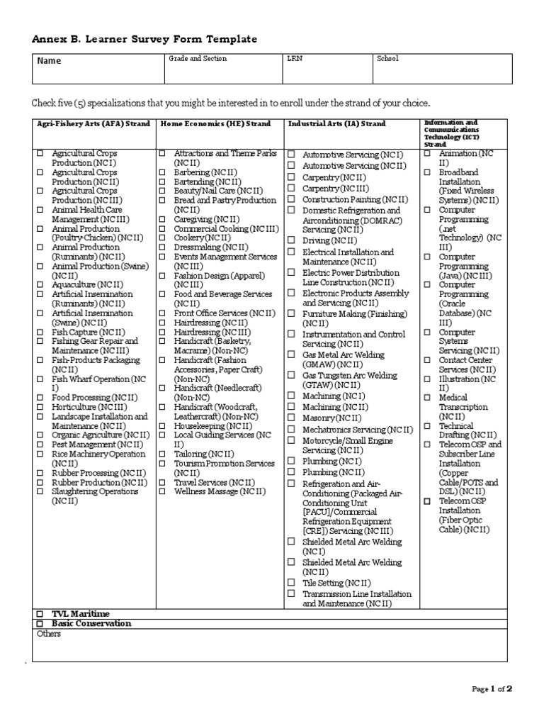 Annex B. Learner Survey Form - 02.10.23 | PDF