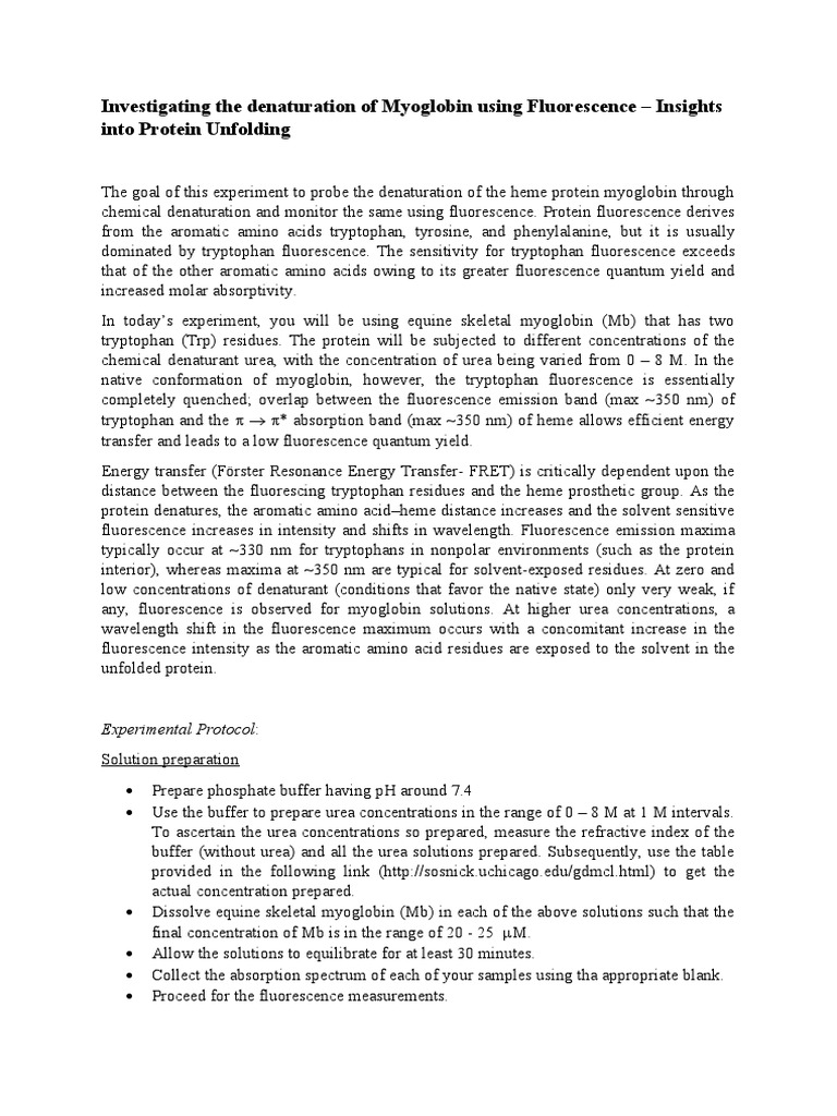Denaturation of Myoglobin Using Fluorescence | PDF | Fluorescence ...