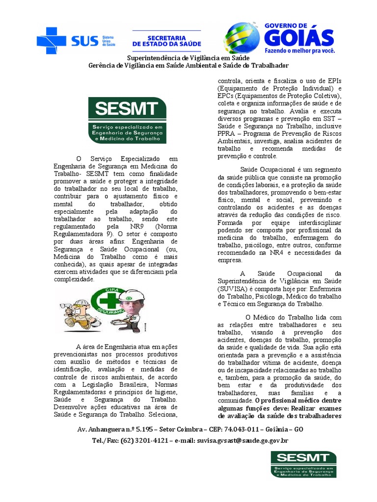 Funções e atuação do Serviço Especializado em Engenharia de Segurança e ...