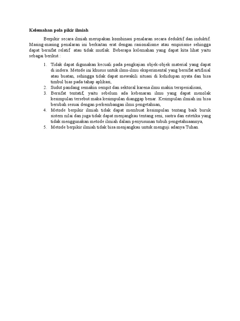 Kelemahan Pola Pikir Ilmiah | PDF | Filsafat