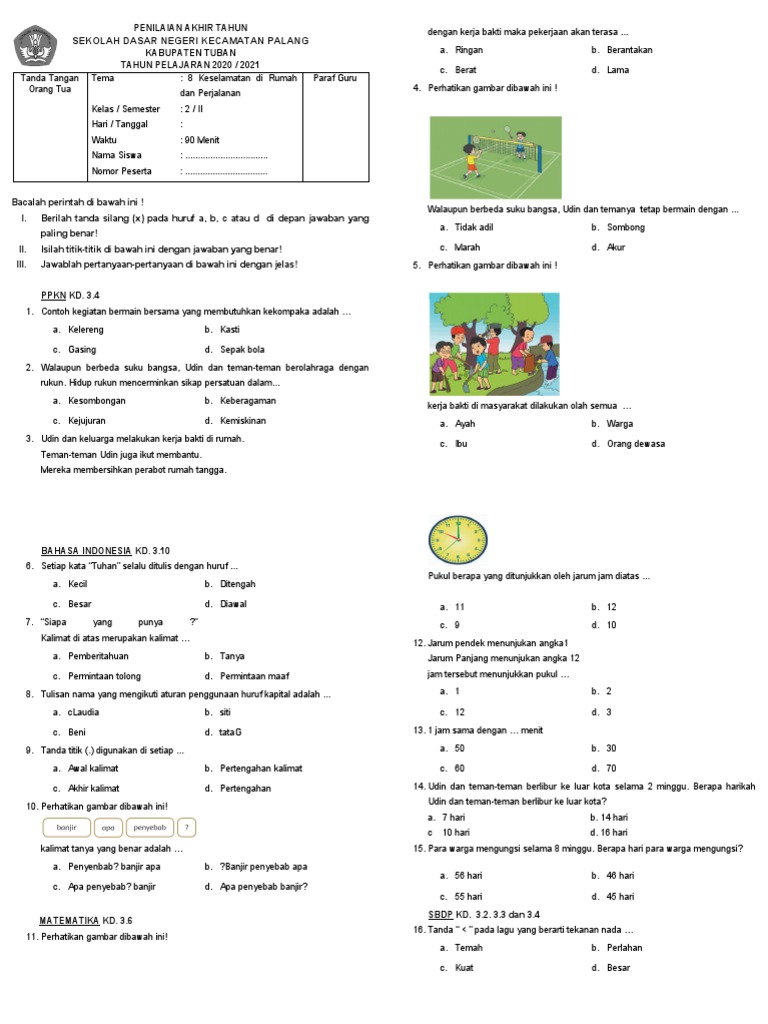 SOAL PAT TEMA 8 KELAS 2 2020.2021 Ngimbang | PDF