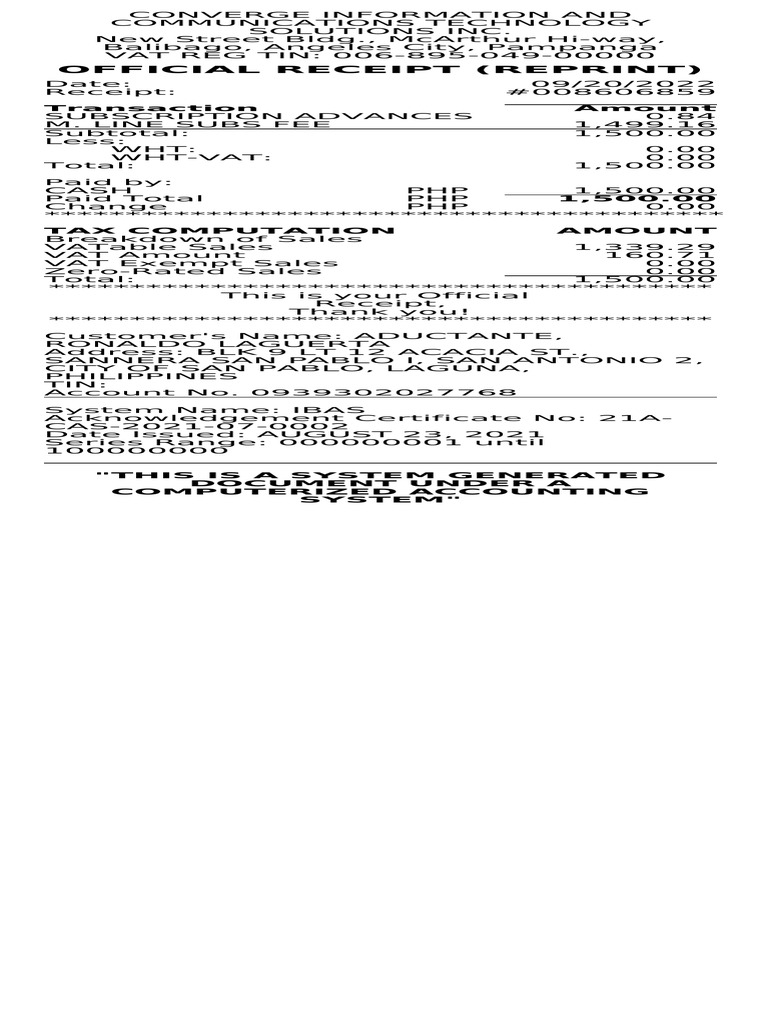 Official Receipt (Reprint) : Transaction Amount | PDF