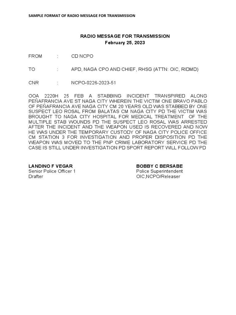 Radio Message For Transmission | PDF