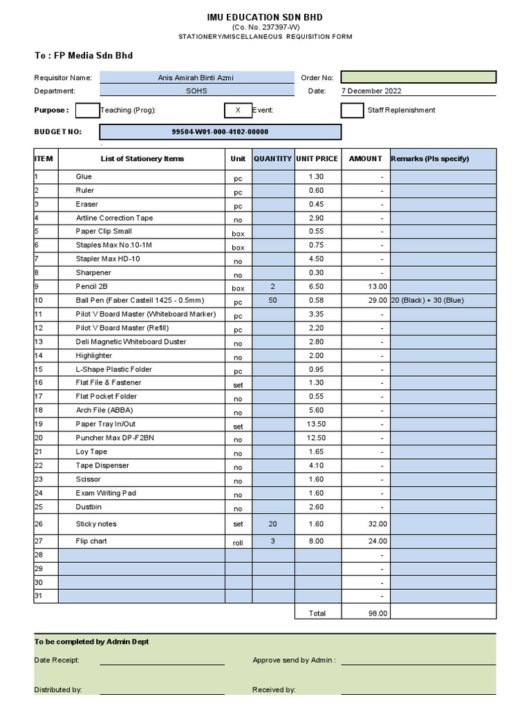 Stationery Requisition Form 1 - SOHS Year End Workshop | PDF | Tools ...