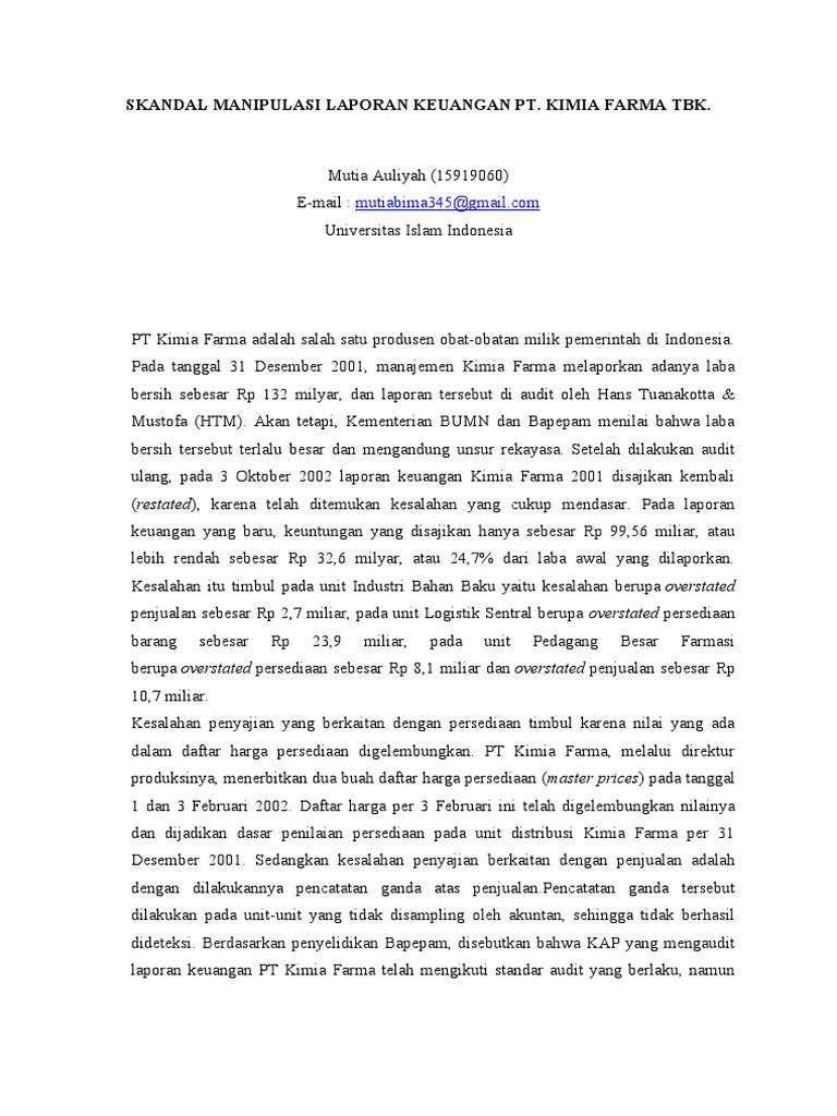 Skandal Manipulasi Laporan Keuangan PT K | PDF
