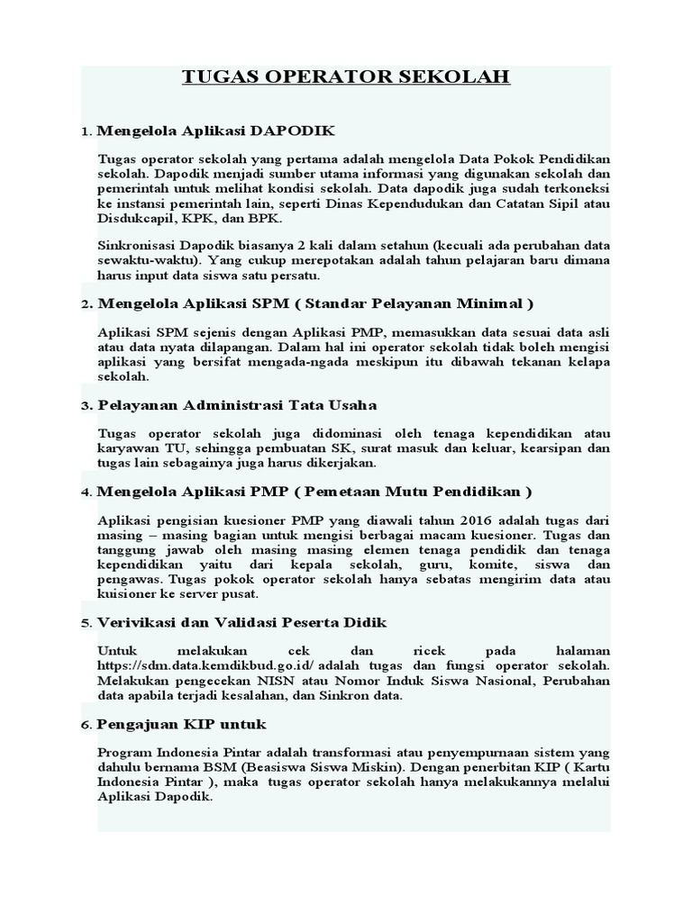 Tugas Operator Sekolah | PDF