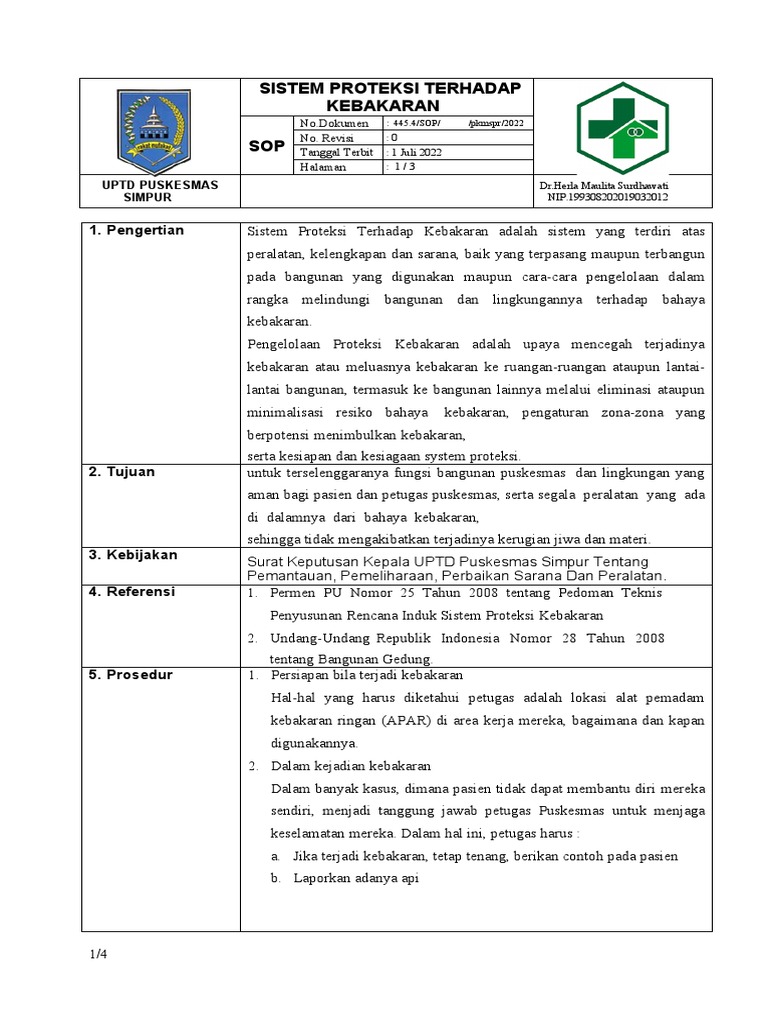Sop-Sistem-proteksi-terhadap-kebakaran - PKM Simpur | PDF