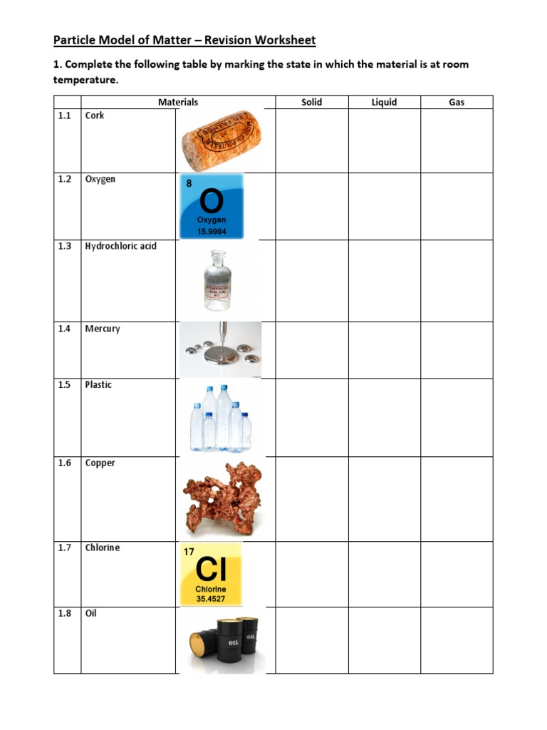 GR 8 NS Particle Model of Matter Revision Worksheet | PDF