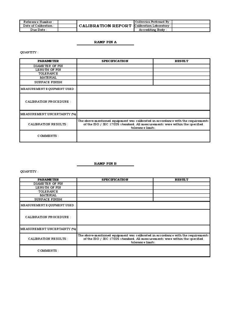 Ramp Pin Calibration Report | PDF | Calibration | Engineering Tolerance