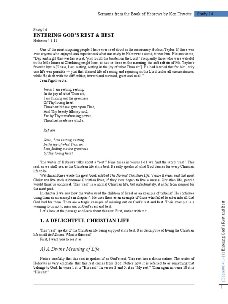 Entering God'S Rest & Best: Study 14 Sermons From The Book of Hebrews ...