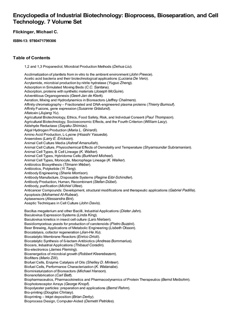 Encyclopedia of Industrial Biotechnology: Bioprocess, Bioseparation ...
