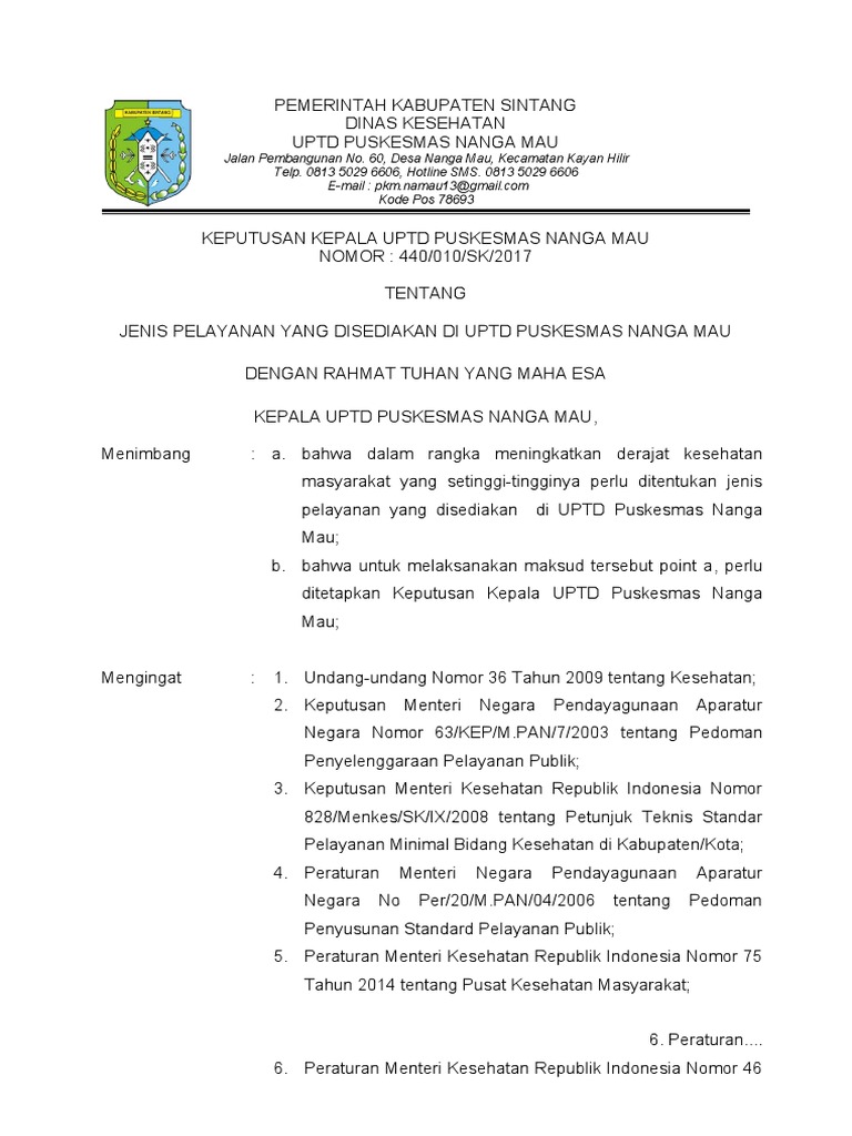 SK Tentang Jenis Pelayanan | PDF