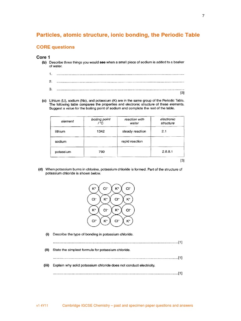 Particles, atomic structure, ionic bonding, the periodic table CIE iGCSE 0620 PPQ | PDF ...