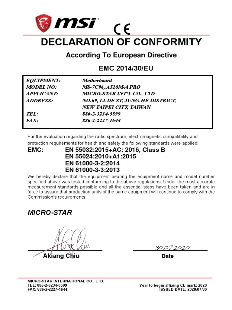 Declaration of Conformity: According To European Directive EMC 2014/30 ...