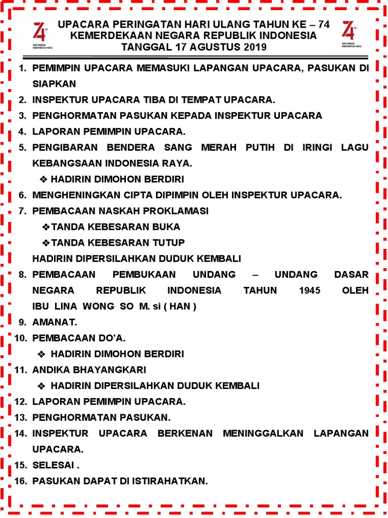 SUSUNAN UPACARA BENDERA 17 AGUSTUS | PDF