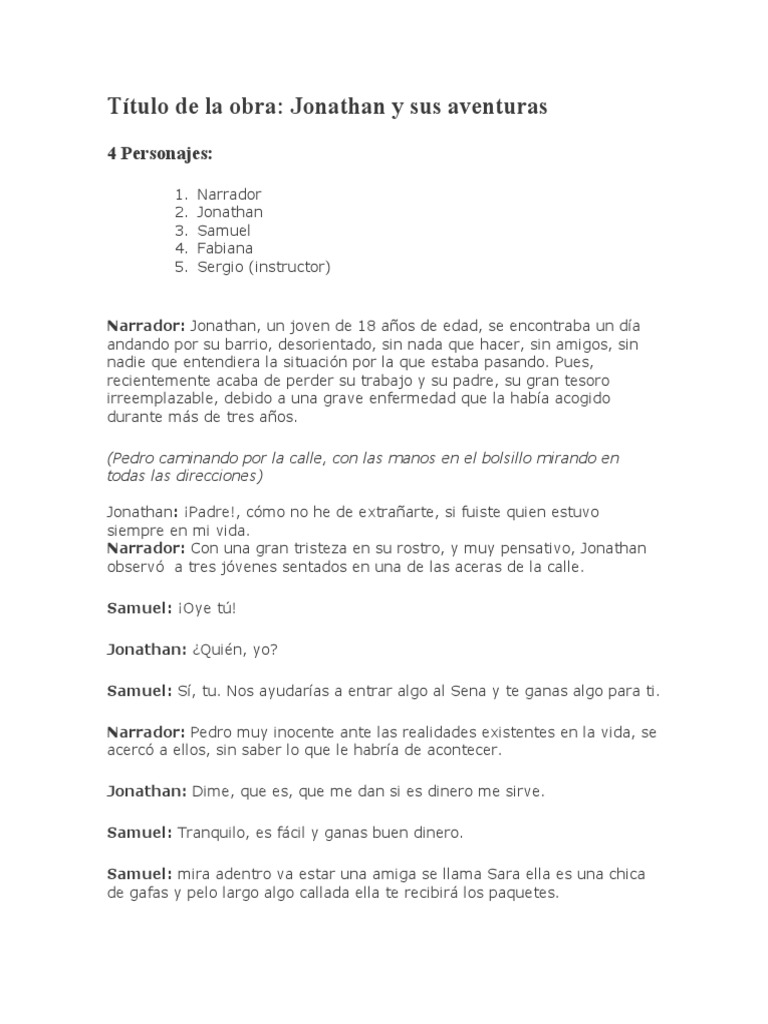 Título de La Obra: Jonathan y Sus Aventuras: 4 Personajes | PDF | Novela negra, policíaca y suspenso