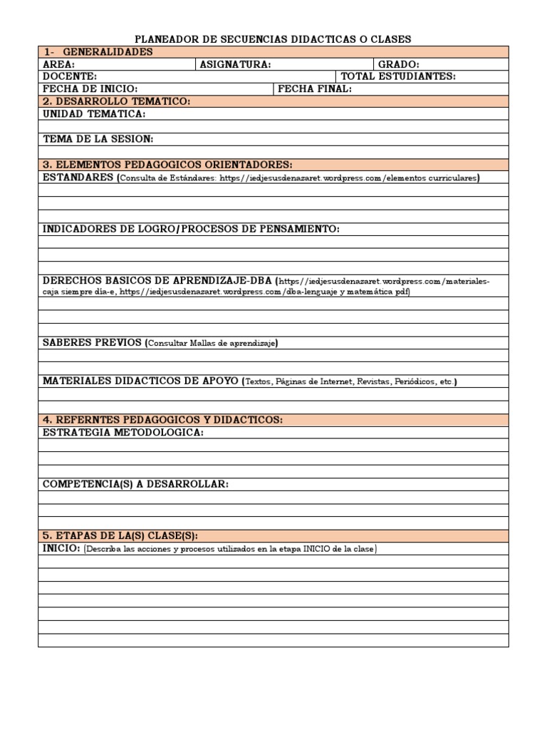 Formato de Planeacion de Clases | PDF