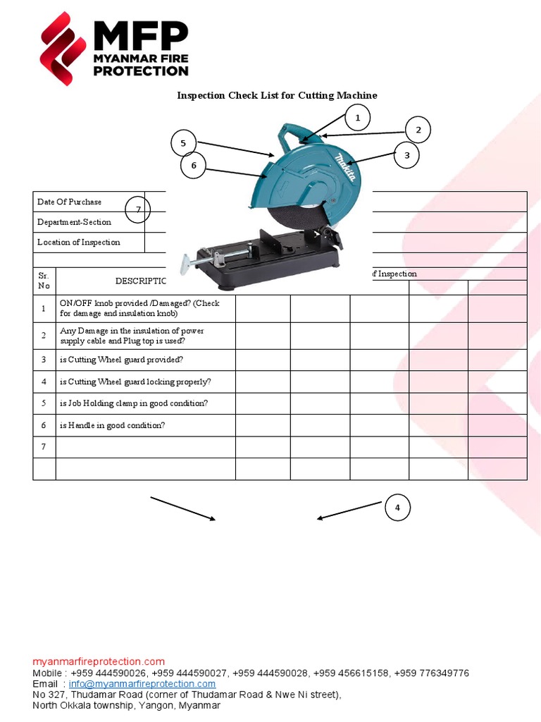Cutting MachIne Inspection Check List | PDF | Manufactured Goods ...