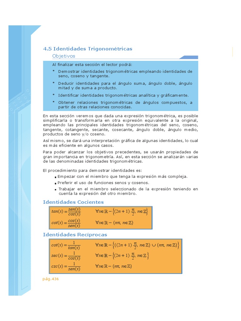 Identidades Trigonométricas | PDF | Funciones trigonométricas | Combinatoria