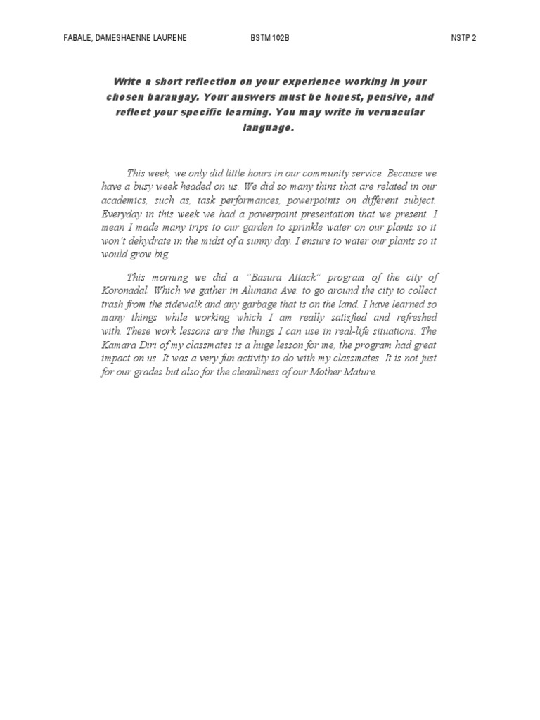 NSTP Reflection | PDF