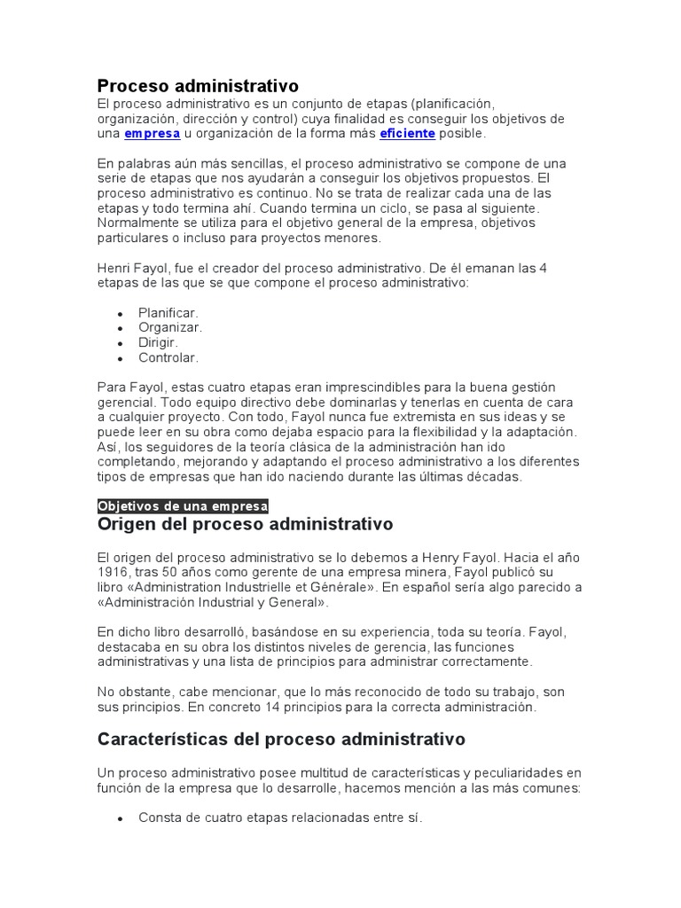 Origen Del Proceso Administrativo | PDF | Planificación