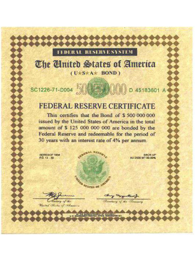 500 Million Dollar Series 1934 Federal Reserve System Federal Reserve ...