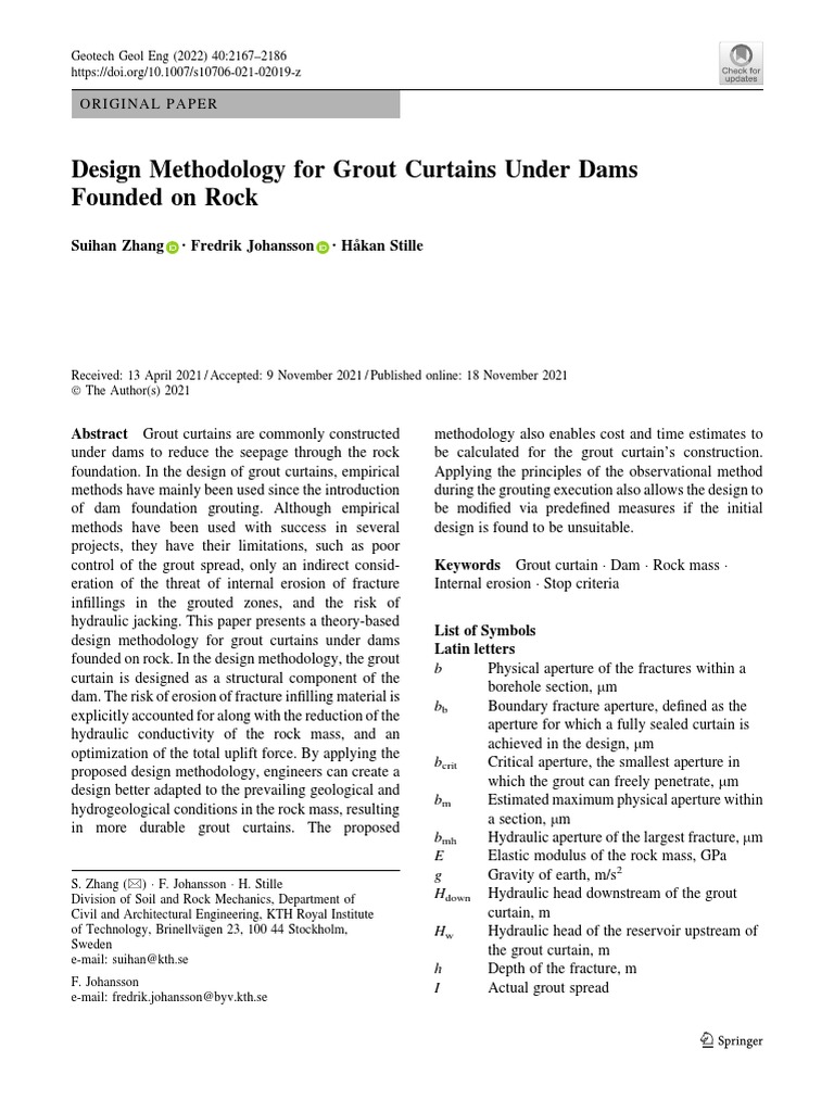 Design Methodology For Grout Curtains Under Dams Founded On Rock | PDF ...