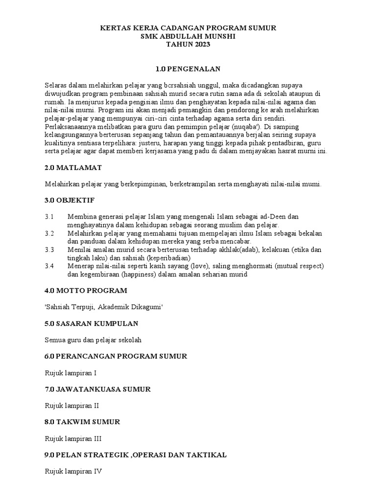 Kertas Kerja Program SUMUR (AutoRecovered) | PDF
