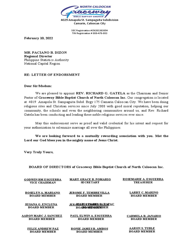 ENDORSEMENT Letter | PDF